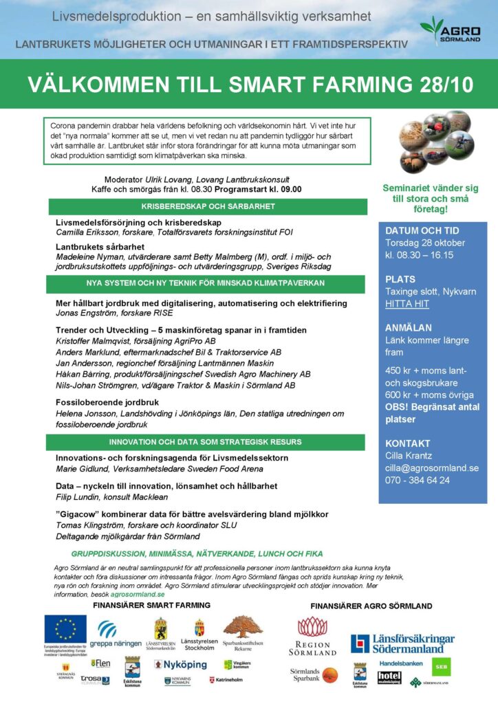 Välkommen till Smart Farming 28/10-21 - Agro Sörmland